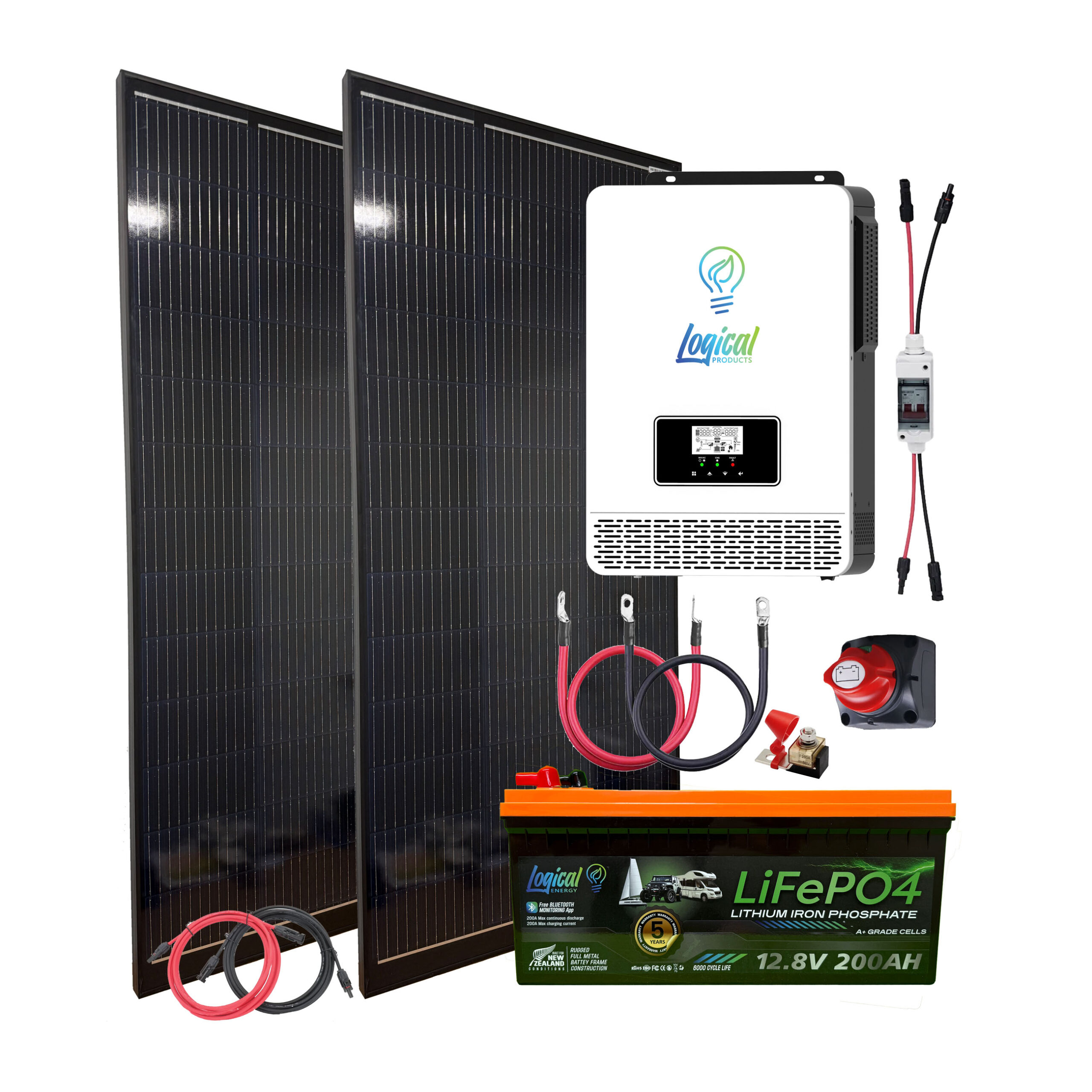 Complete Solar Kit 400W, 2.56kWh, 2000W WIFI Inverter with MPPT & AC ...